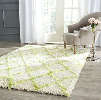Safavieh Zottelig Teppich für Wohnzimmer, Esszimmer, Schlafzimmer - Moroccan Shag Collection, Kurzer Flor, Silber und Elfenbein, 122 X 183 cm