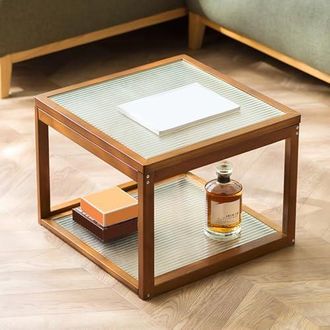 Generic Petite table basse en verre, design vintage du milieu du si&egrave;cle, lot de 2 gigognes avec rangement ouvert, assemblage facile pour espaces de vie compac