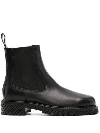 Off-white bottines en cuir à bout rond - Noir