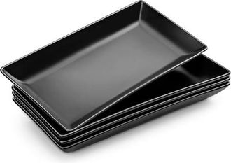 Malacasa 4 Pi&egrave;ces Assiette Plate Plat Hors-DOeuvre Dessert Rectangulaire en Porcelaine Service de Table, 12 x 6 inch/30.5 x 15.3cm, Noir