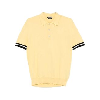 Tom Ford Homme, Tops, Jaune, Taille: XL Polo en coton et soie avec liser&eacute; contrastant