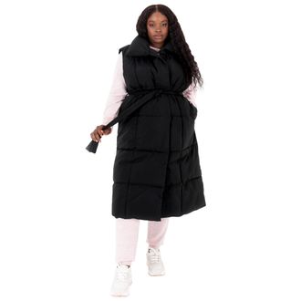 Lovedrobe Damen Ladies Womens Gilet Sleeveless Winter Jacket Coat Long Quilted Body Warmer Plus Size With Belt Pocke anzug weste, Schwarz, 54 EU