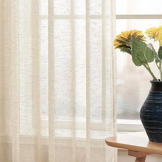 Deconovo Rideaux Voilage Texture Lin, Certifié Oeko-Tex, Naturels Modernes, légers pour Chambre Salon, 140×260 CM, Beige, 2 Pièces
