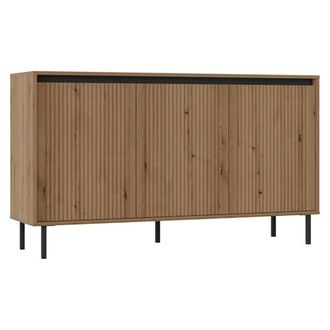 Selsey Osaka Sideboard Eichenholzoptik Evoke - Modernes Dreit&uuml;riges Sideboard mit Gerillten Fronten & Gefr&auml;sten Griffen - Metalf&uuml;&szlig;e & Robustes MDF - Kommode 