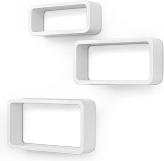 Songmics Wandregal, 3er Set, Cube Regal, Schweberegal, Würfelregal, Belastbarkeit bis 15 kg, Länge 44 cm 39 cm 34 cm, weiß, LWS97W, Drei Größen