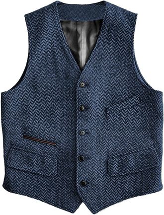 Solovedress Wolle Anzugweste Formale Regular Fit Weste Anzug Weste f&uuml;r Hochzeit Groomsmen(Bright Blue,XXXL)