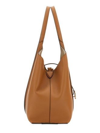Tod's Womens T Tote Bag Buff Calfskin Shoulder