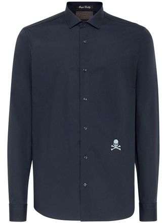 Philipp Plein chemise en coton &agrave; logo brod&eacute; - Bleu