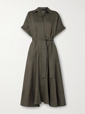 Proenza Schouler Scottie Midikleid Aus Einer Bioleinenmischung Mit Bindegürtel - Grün