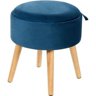 Beliani Tabouret en Velours Bois dH&eacute;v&eacute;a MDF Bleu &agrave; Rangement Plateau Int&eacute;rieur Neely