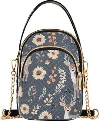 Mnsruu Sac à bandoulière pour femme, motif cerf, marguerite, fleurs, bleu, sac à main, petit sac à bandoulière avec sangle réglable