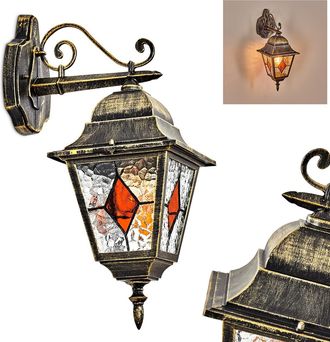 HOFSTEIN Außenwandleuchte Chatelain, Außenwandlampe aus Metall/Glas in Gold/Schwarz/Klar/Bernstein, Wandleuchte außen im Vintage/Antik/Landhaus-Design für Gart