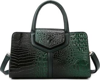 Generic Sac à main en cuir avec motif crocodile pour femme, sac à main avec poignée sur le dessus, sac à bandoulière pour femme, Vert, Medium