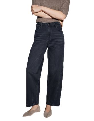 OPUS Damen Barrel | LOLAH Edgy Barrel Jeans aus BCI Cotton Mix Mid Rise Dark Cosmic Grey, 40 L28