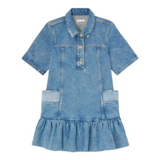 Ganni Patchwork-Denim-Peplum-Mini-Kleid - - Dresses - Damen - Blau - XS