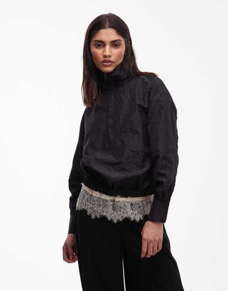 Asos Windjacke aus Taft in Schwarz mit halblangem Rei&szlig;verschluss