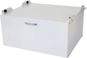 Hhg Meuble sous machine &agrave; laver 881, estrade, pi&eacute;destal, ch&acirc;ssis, tiroir 33x61x62cm blanc
