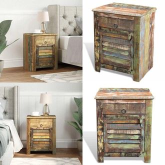 vidaXL Beistelltisch mit 1 Schublade & 1 T&uuml;r Altholz - Nachttisch - Beistelltisch - Antiquit&auml;ten Stil - Holzschrank - Wohnzimmerm&ouml;bel - Home & Living