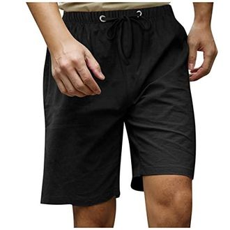 Generic Short en coton et lin pour homme - Style d&eacute;contract&eacute; - Solide - Avec poche - Tendance - L&eacute;ger, Noir, 3XL