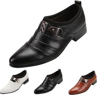 Generic Chaussures Oxford classiques à bout pointu pour homme - Mocassins confortables à enfiler - Pour fête, mariage, derby formel - En cuir synthétique, Noi