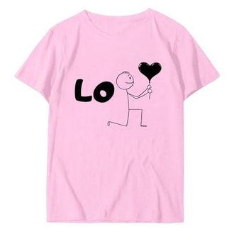 Generic T-shirt d&eacute;contract&eacute; &agrave; manches courtes et col rond pour femme avec imprim&eacute; de No&euml;l pour la Saint-Valentin 2026, rose, XXL