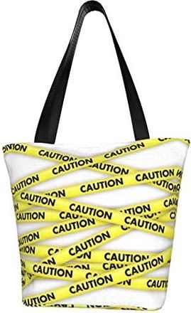 AOOEDM Attention jaune ruban adh&eacute;sif r&eacute;utilisable sac d&eacute;picerie sac &agrave; provisions sac &agrave; bandouli&egrave;re d&eacute;contract&eacute; sac &agrave; main pour hommes femmes ECO march&eacute; sac d