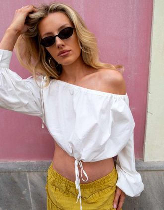 Daisy Street x Emma Jean - Schulterfreies, kurzes Oberteil aus Baumwoll-Popeline in Wei&szlig;