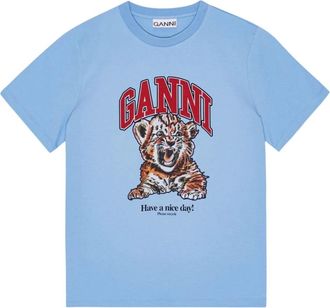 Ganni Femme, Tops, Bleu, Taille: 40 FR T-shirt Basique Jersey Tigre Coupe D&eacute;contract&eacute;e