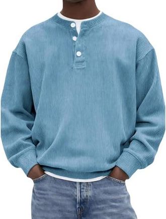 Generic Sweat-shirt uni l&eacute;ger pour homme - Couleur unie - Velours c&ocirc;tel&eacute; - Pull sans capuche - Pour entra&icirc;nement int&eacute;rieur et ext&eacute;rieur, bleu, 3XL