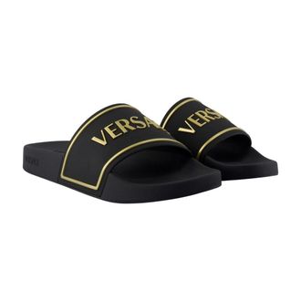 Versace Mens Rubber-Embossed Slide Black