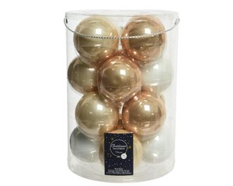 Kaemingk Weihnachtskugeln Glas 8cm x 16 Stück Christbaumkugeln Mix Champagner weiß beige