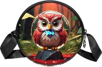 Generic Sac &agrave; bandouli&egrave;re rond pour femme, motif chouette et boule de cristal avec fermeture &eacute;clair et bretelles r&eacute;glables