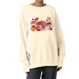 Generic Sweat à capuche à manches longues et col rond avec imprimé floral brodé sur le côté pour femmes (5), beige, XL
