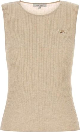 Maison Kitsun&eacute; Femme, Tops, Beige, Taille: 38 FR Baby Fox Fine Rib Knitted Top
