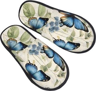 Generic Papillon Vintage Et Feuilles Printani&egrave;res Unisexe Pantoufles Peluche Chaussures De Maison Chaud Chaussons Pour Ext&eacute;rieur Int&eacute;rieur Hiver M