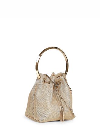 Jimmy Choo London Womens Bucket Bag Bon Gold Recycled Polyamide Shoulder