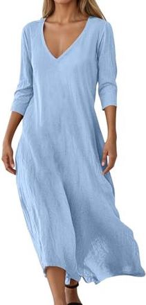Generico Robe longue d&eacute;t&eacute; l&eacute;g&egrave;re et a&eacute;r&eacute;e en coton l&eacute;ger et a&eacute;r&eacute; avec bretelles et col rond pour femme Plage et quotidien, bleu, XX-Large