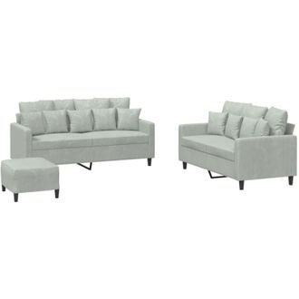 vidaXL 3-teiliges Sofaset mit Kissen in Hellgrau Samt