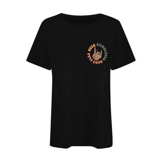 Generic T-shirt mignon pour femme &agrave; col rond pour course &agrave; pied d&eacute;t&eacute; d&eacute;contract&eacute; pour la f&ecirc;te des m&egrave;res - Coupe ample - Coupe ample - Pour l&eacute;t&eacute;, Noir, XXL