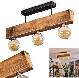 HOFSTEIN Deckenleuchte Derville, moderne Deckenlampe aus Metall/Holz in Schwarz/Natur im skandinavischen Design, Leuchte im Retro/Vintage Look mit Holzbalken, 