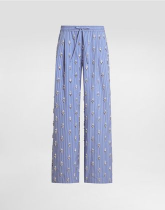 Dolce & Gabbana Poplin Trousers With Crystal Flower Embroidery - Frau Hosen Und Shorts Mehrfarbig 44