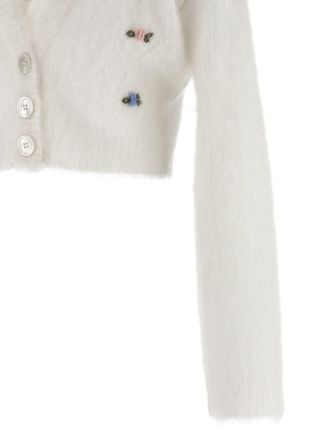 Alessandra Rich Embroidered Mohair Blend Cardigan - White