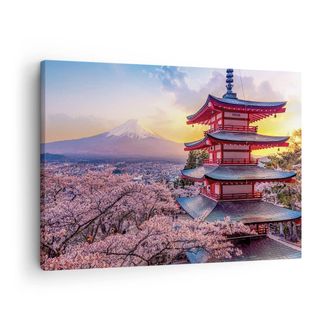 Arttor Bilder auf Leinwand Fuji Choreito Pagode Leinwandbild mit Rahmen 70x50cm Wandbilder Dekoration Wohnzimmer Schlafzimmer K&uuml;che Deko Klein Wanddeko Bild 