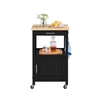 Yaheetech Chariot de Service &agrave; roulettes Desserte Meuble Rangement Cuisine avec 1 Tiroir/3 Crochets/1 Placard/1 Compartiment Ouvert 55 x 45 x 89 cm Noir