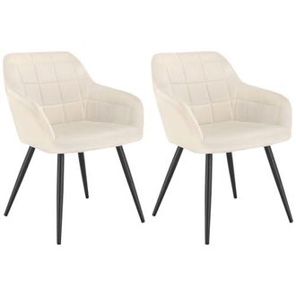 Woltu Lot de 2 Chaises de Salle à Manger avec accoudoirs, Chaise de Salon Structure en métal et Assise en Velours,Crème Blanc BH93cm-2