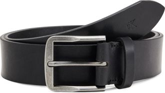 Calvin Klein Herren G&uuml;rtel Classic Flat 3,5 cm Lederg&uuml;rtel, Schwarz (Black/Antique Silver), 130 cm