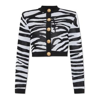Balmain Femme, Pulls, Noir, Taille: 42 FR Cardigan &agrave; imprim&eacute; animal