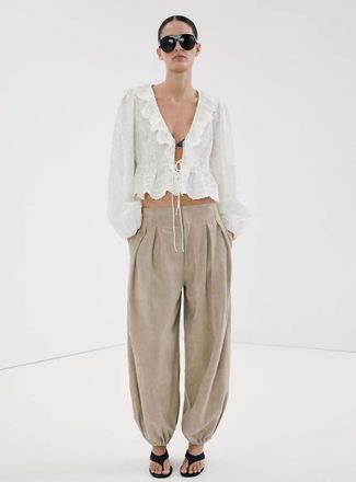 Mango Blouse brod&eacute;e volants blanc cass&eacute; - Femme - S - MANGO