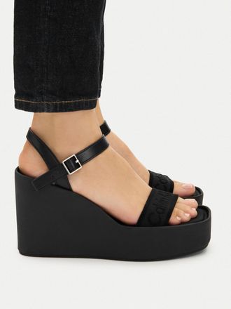 Calvin Klein Sandalen Calvin Klein Wedge 70 Sndl Webbing Lth HW0HW02882 Schwarz