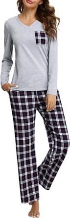 iClosam Pyjama à Carreaux pour Femme Vêtements de Nuit Chaud Long Ensemble de Pyjamas 2 Pièces Hiver Coton avec Haut à Manche Longue et Bas à Carreaux
